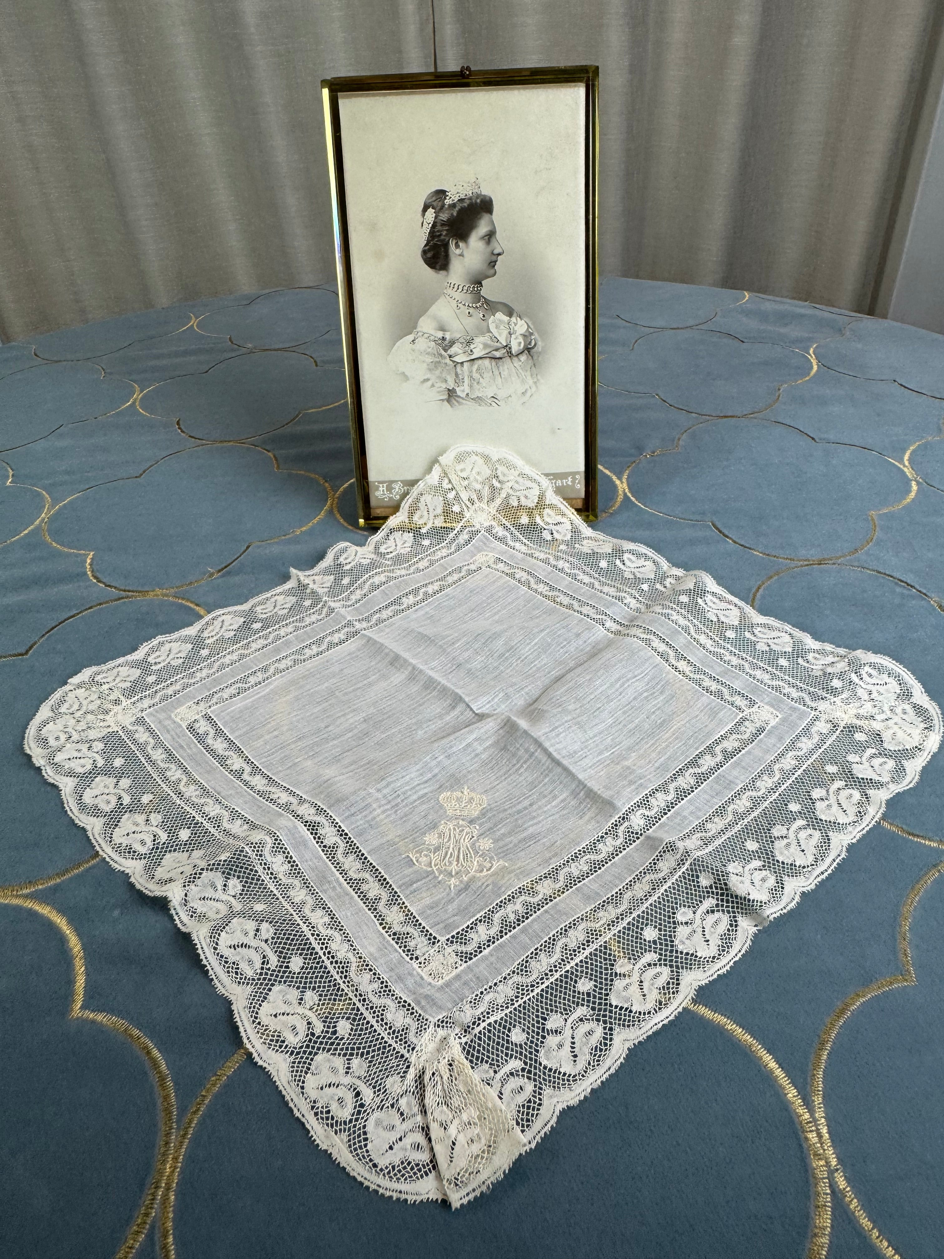 ROYAL Lace Handkerchief with Wedding Monogram MIR, from the estate of ...