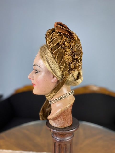 Embroidered Velvet Bonnet, ca. 1884 – ANTIQUE GOWN